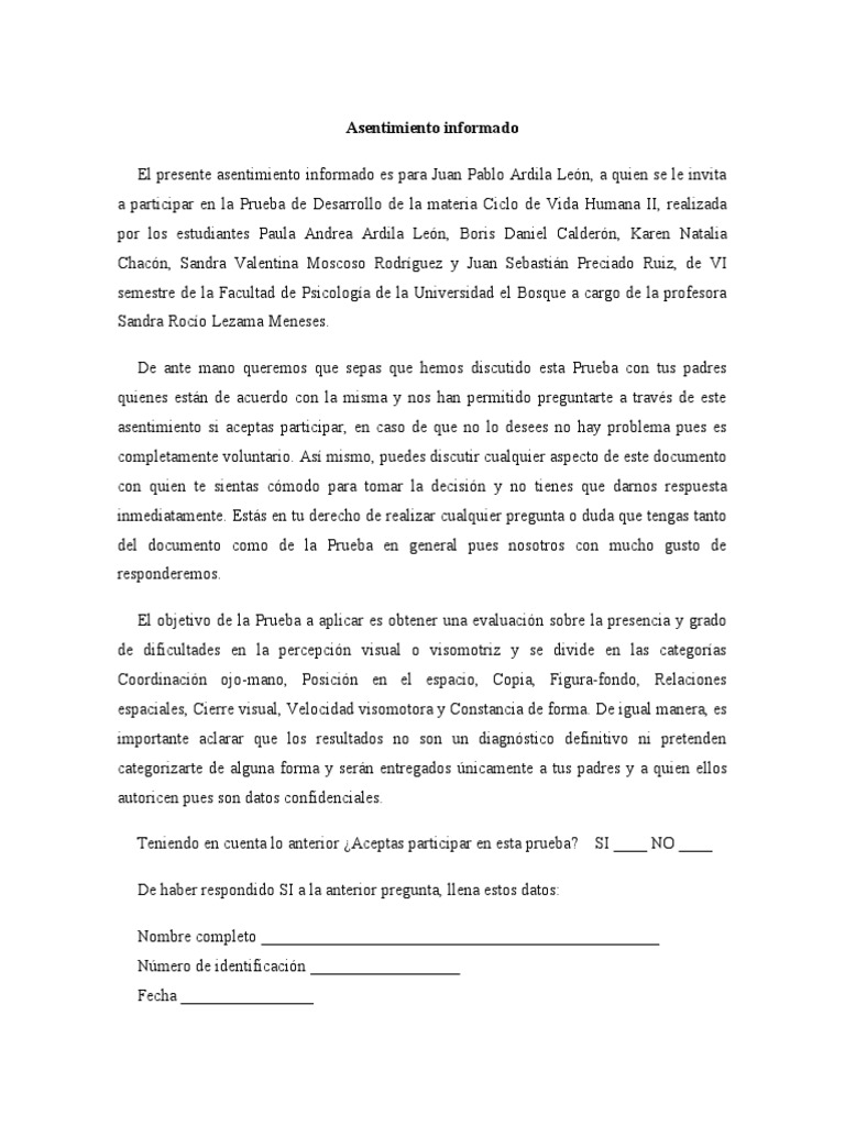 Asentimiento Informado Ciclo 2 | PDF