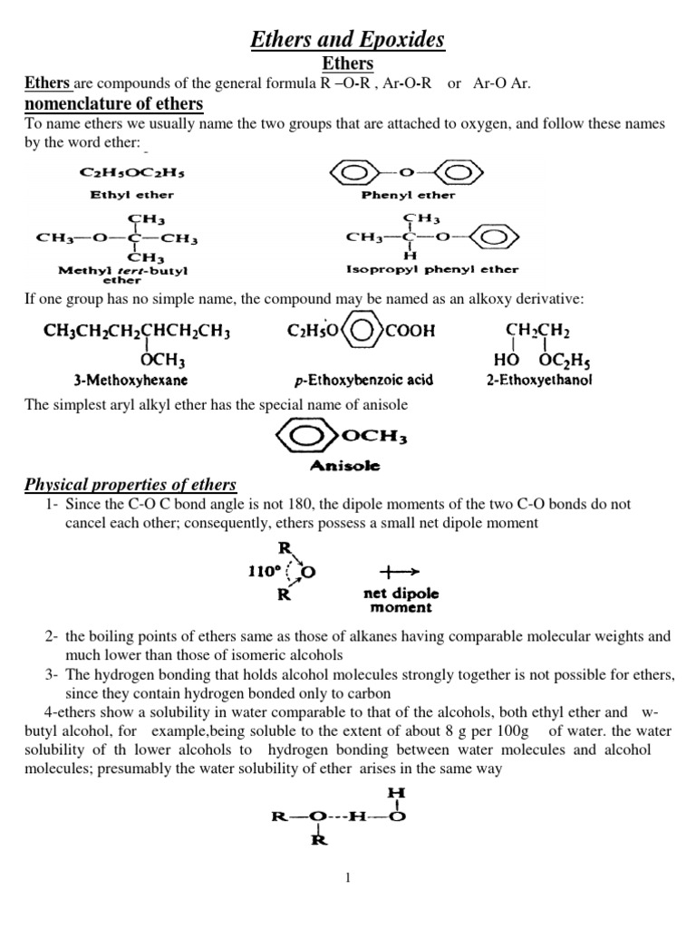 Ethers and Epoxides: Ethers Nomenclature of Ethers | Download Free PDF ...