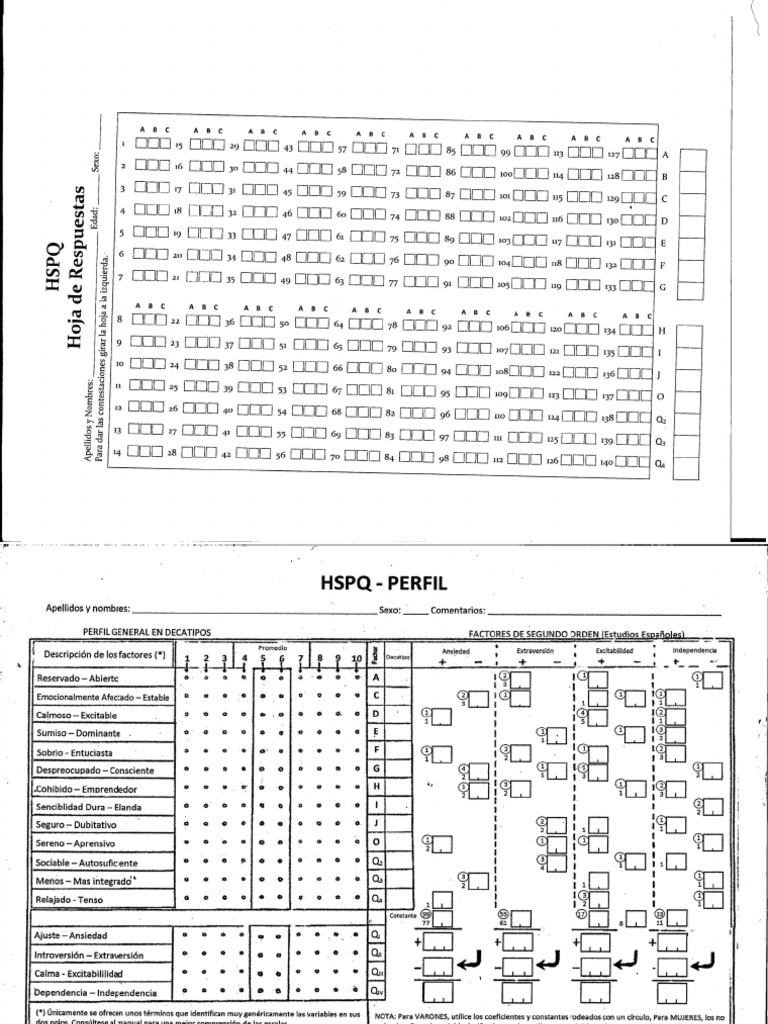 Hoja de Respuesta - HSPQ PDF | PDF