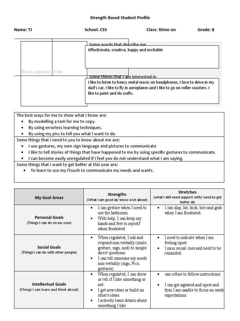 TJ Strength-Based-Student-Profile 1 | PDF | Gesture | Cognitive Science