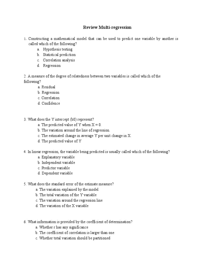 Review-Multiple Regression-Multiple Choice | PDF | Regression Analysis | Errors And Residuals