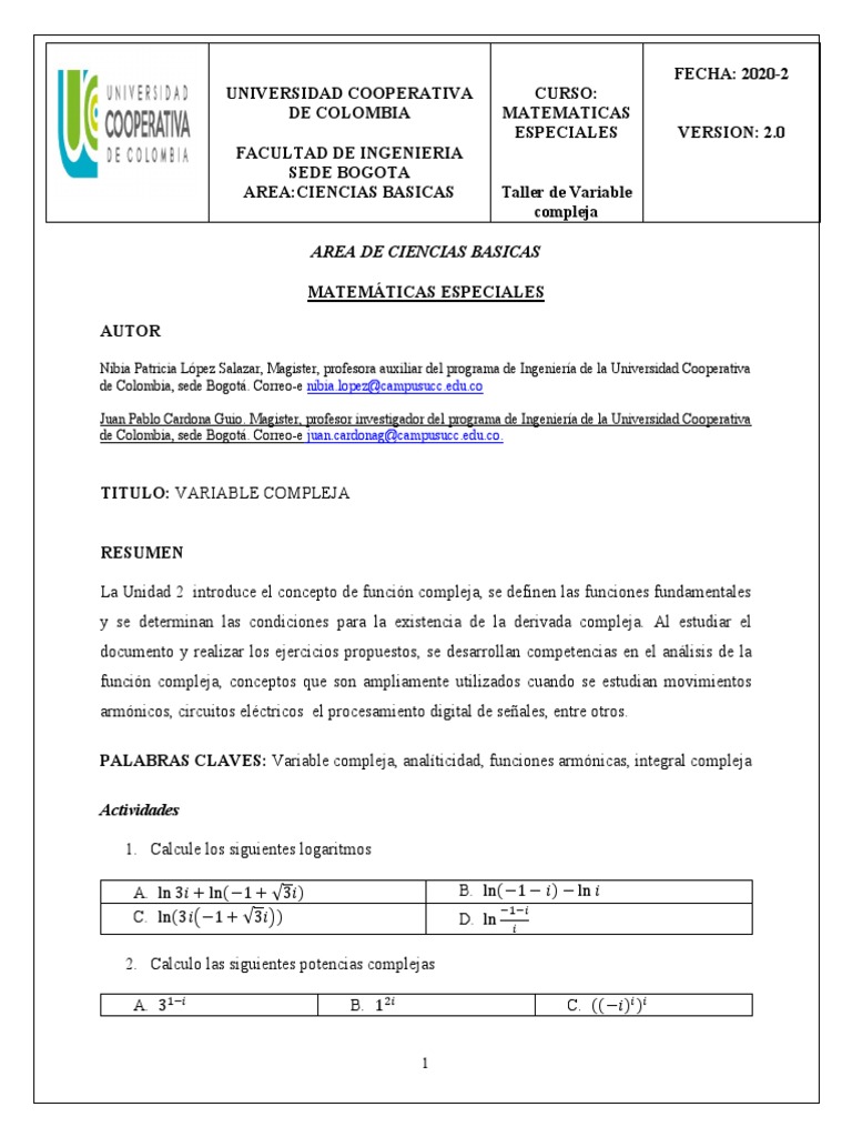 Taller de Variable Compleja PDF | PDF | Análisis complejo | Integral