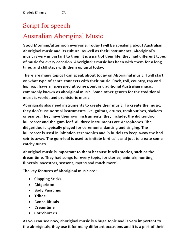 Traditional Australian Music Speech | PDF