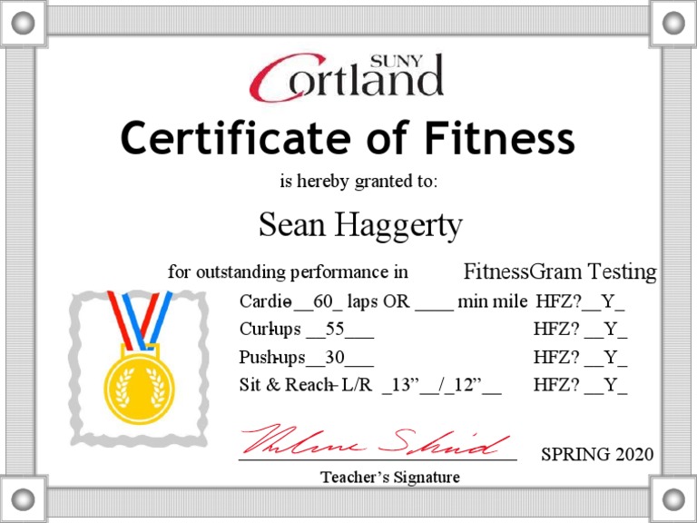 Sean Haggerty FitnessGram Certificate | PDF