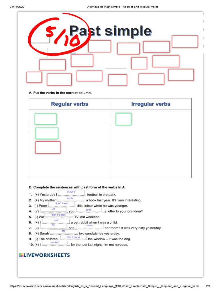 Actividad de Past Simple - Regular and Irregular Verbs | PDF