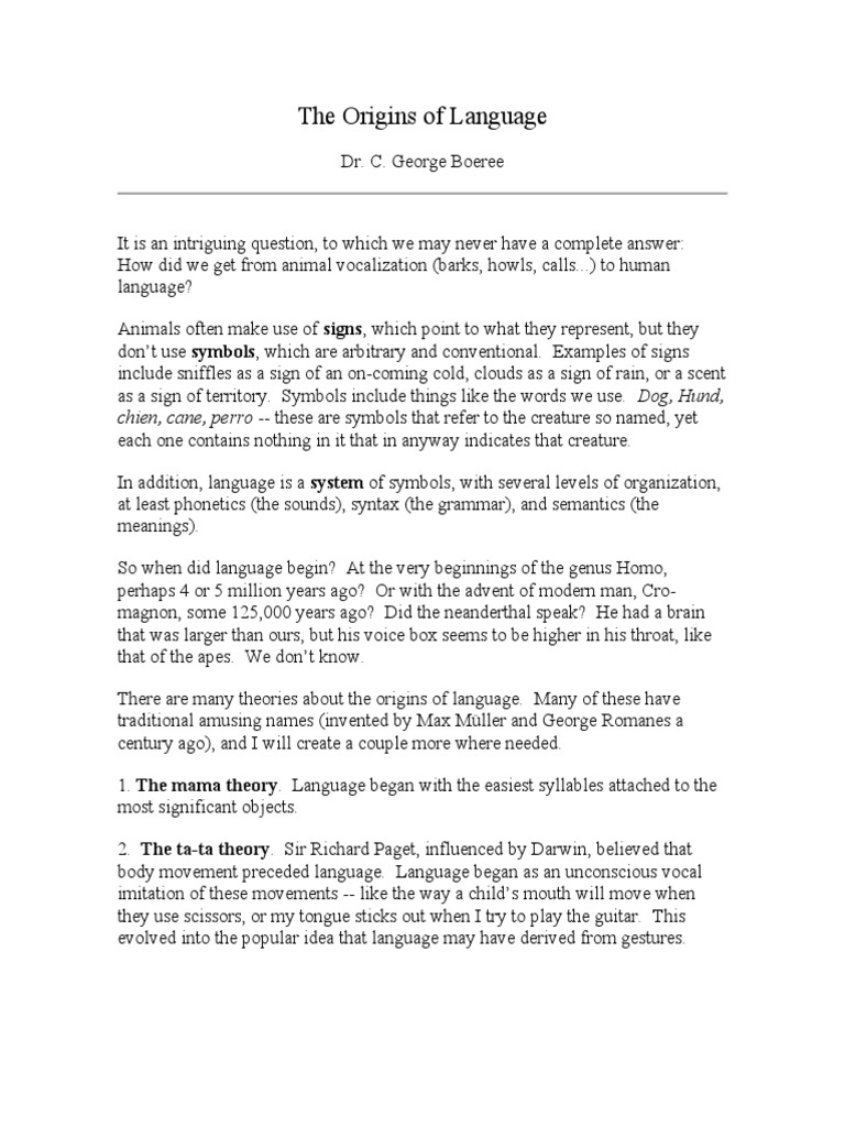 The Origins of Language | PDF | Origin Of Language | Linguistics