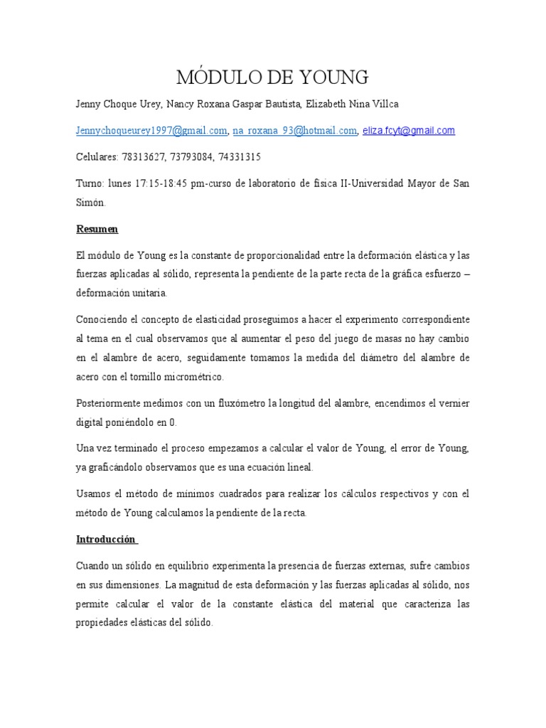 Modulo de Young | PDF | El módulo de Young | Elasticidad (Física)