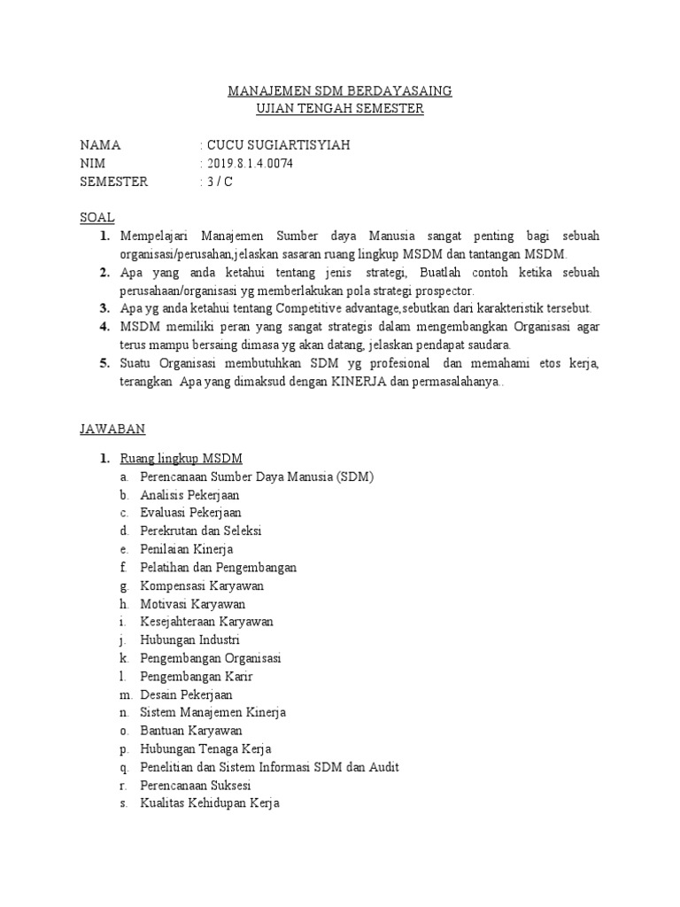 Jawaban Uts Manajemen SDM | PDF