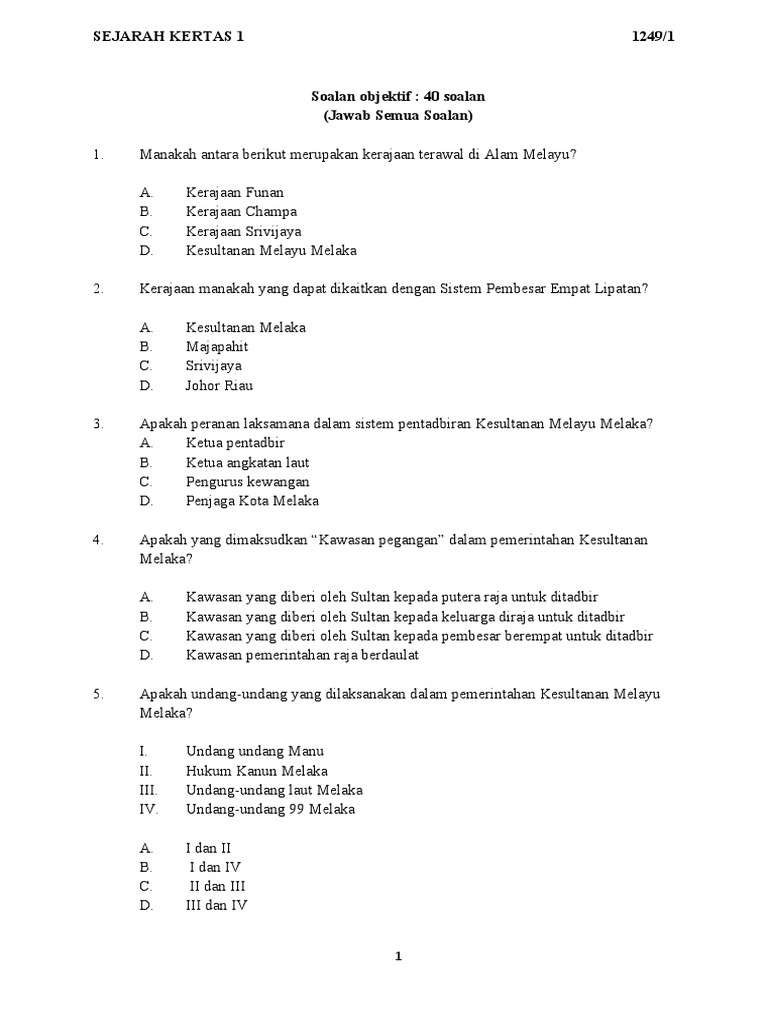 Kertas 1 Objektif | PDF