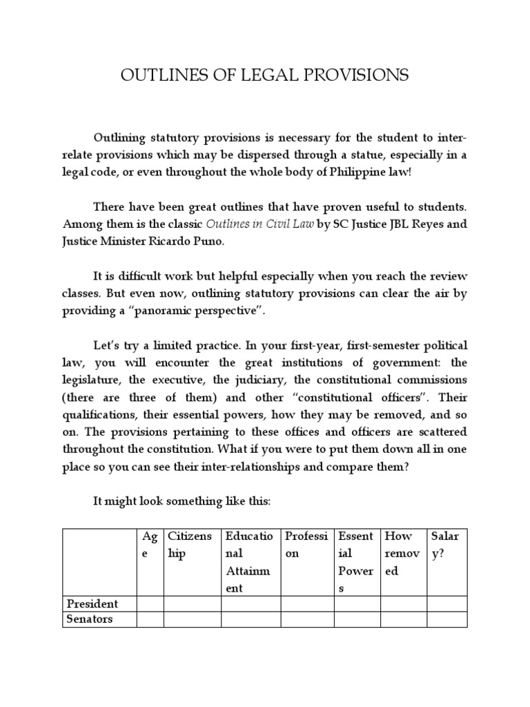 Outlines of Legal Provisions | PDF