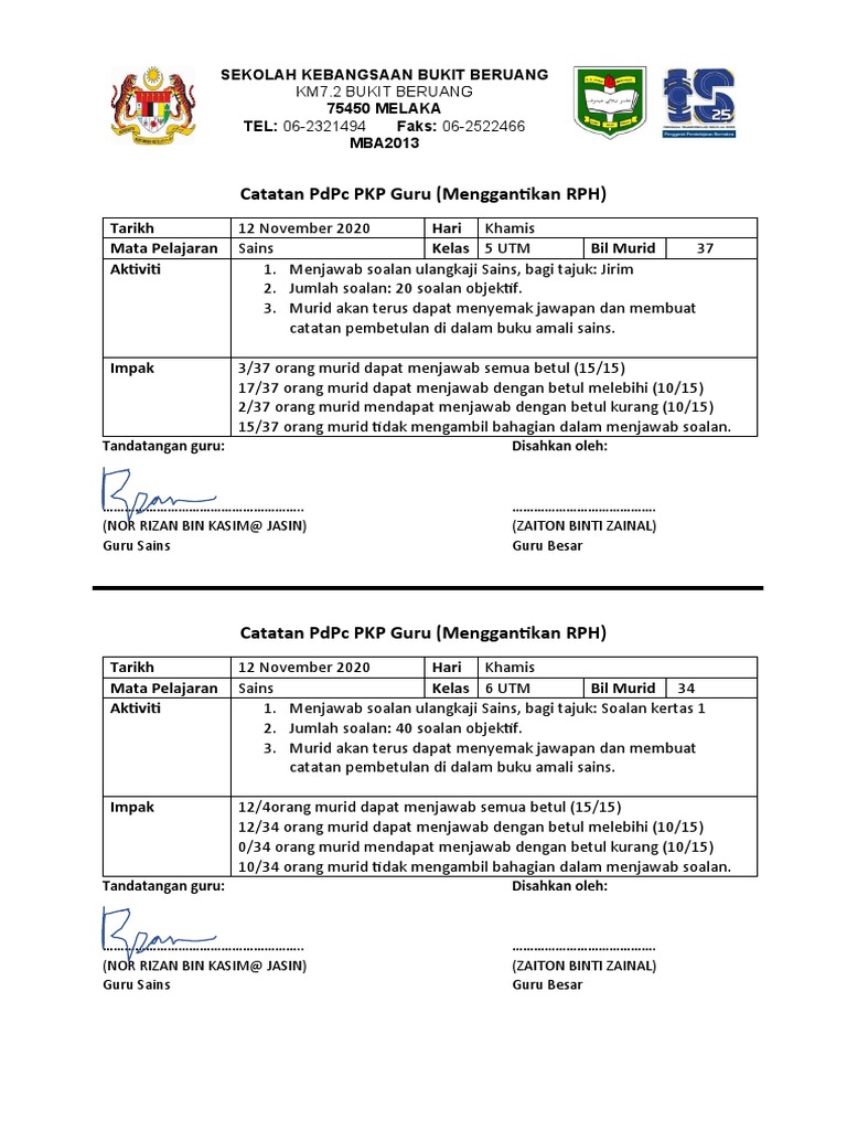 Catatan RPH Guru 12 November | PDF
