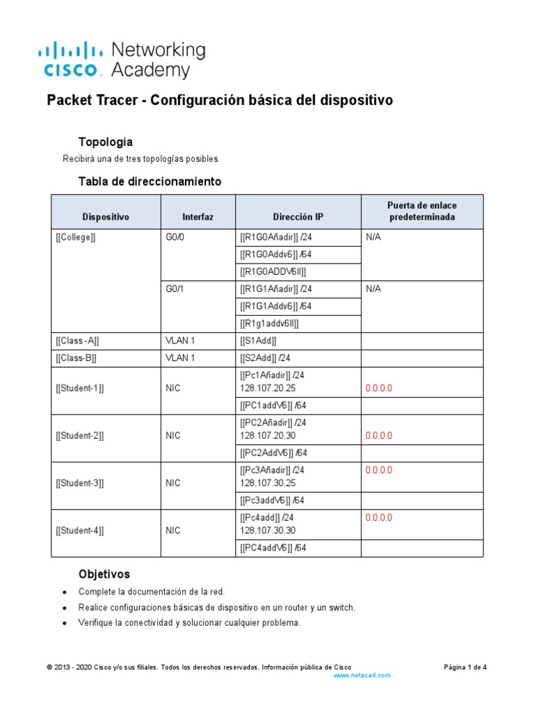 10 4 3 Packet Tracer Basic Device Configuration Pdf Yo Pv6