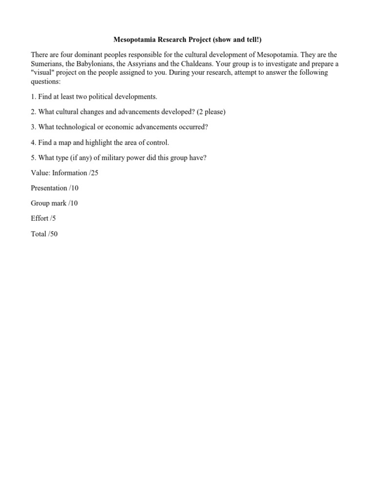 Mesopotamia Research Project Guide | PDF