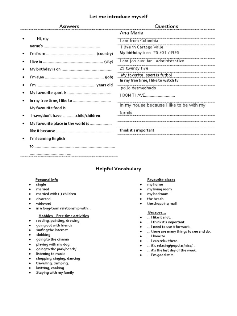 Personal Introduction and Hobbies Guide | PDF