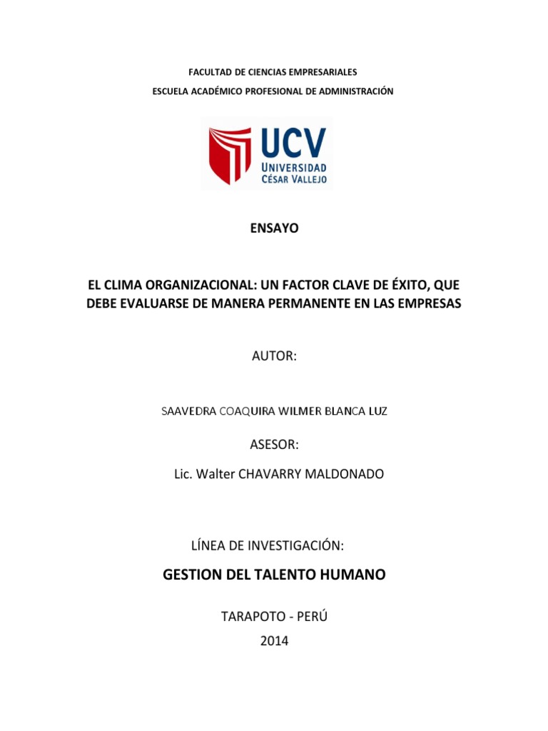 Ensayo Clima Laboral y Desempeño | PDF | Liderazgo | Toma de decisiones