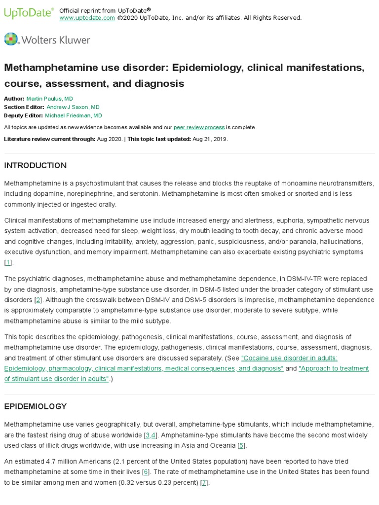 Methamphetamine Use Disorder - Epidemiology, Clinical Manifestations ...