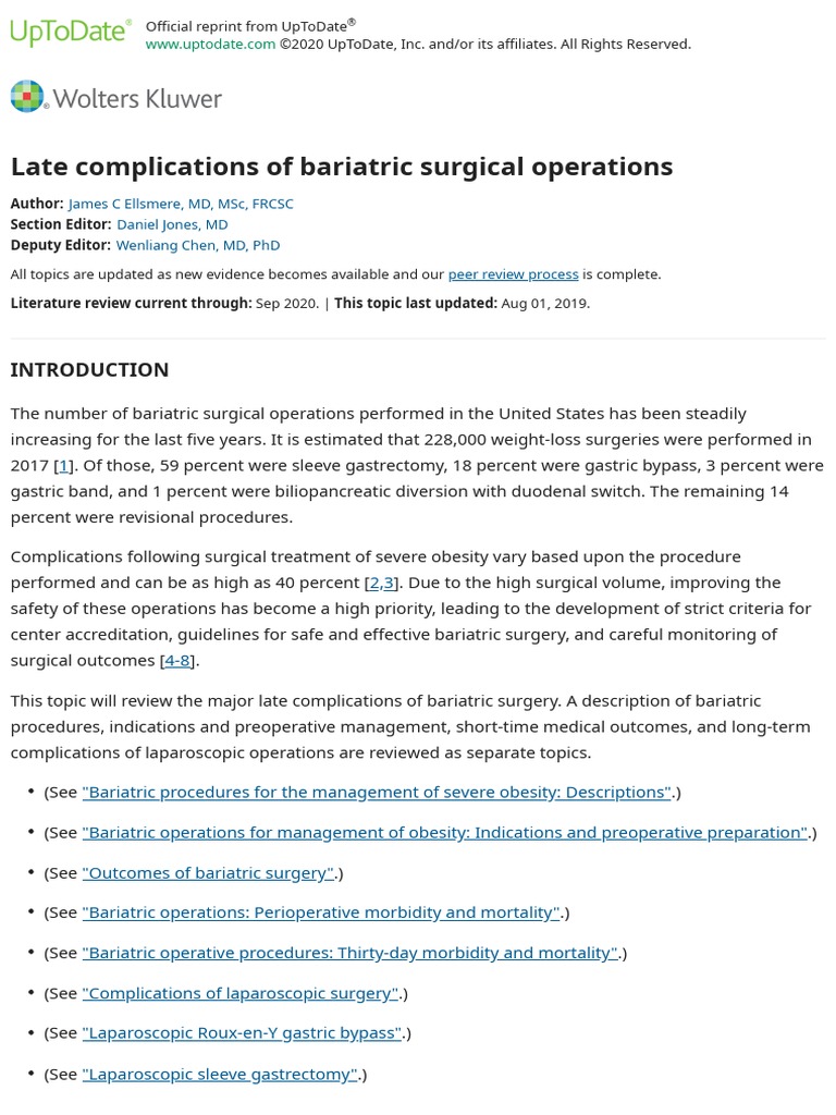 Late Complications of Bariatric Surgical Operations - UpToDate | PDF ...