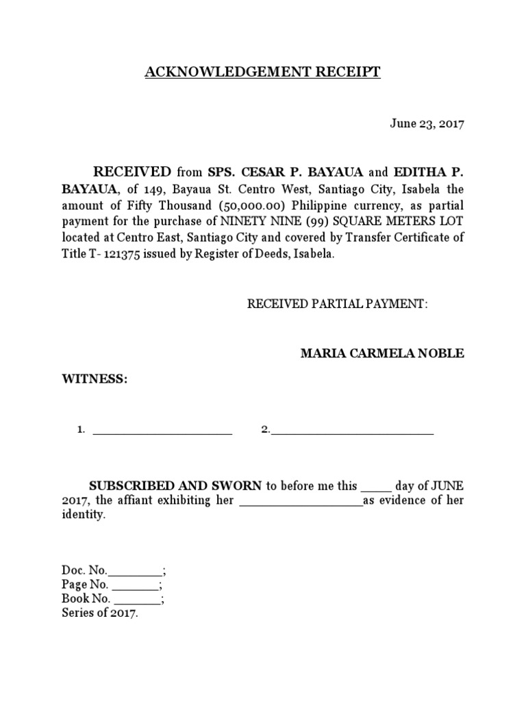Acknowledgment Receipt for Lot Payment | PDF