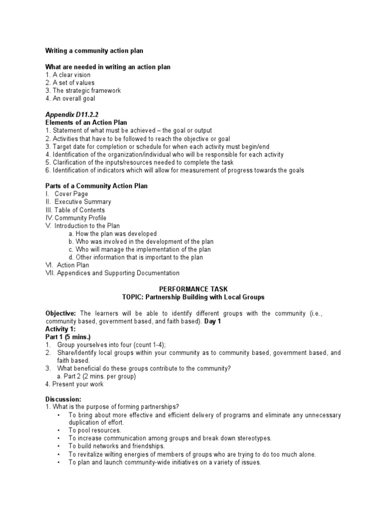 Community Action Plan | PDF | Needs Assessment | Community
