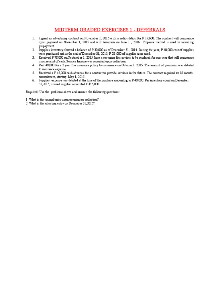 Midterm Graded Exercises 1 Deferrals | PDF