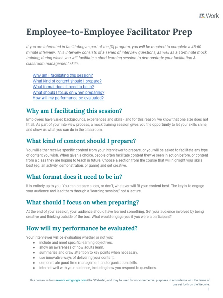 (Re - Work) Employee-to-Employee Facilitator Prep Guide | PDF ...