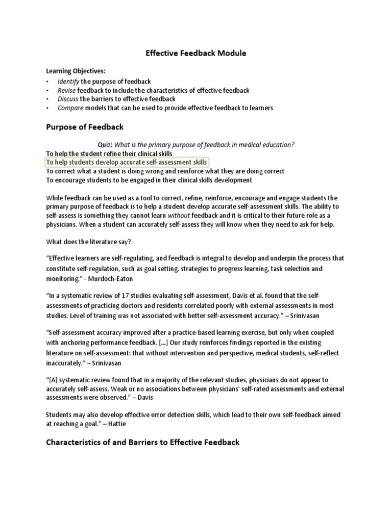 Effective Feedback Module: Learning Objectives | PDF | Educational ...