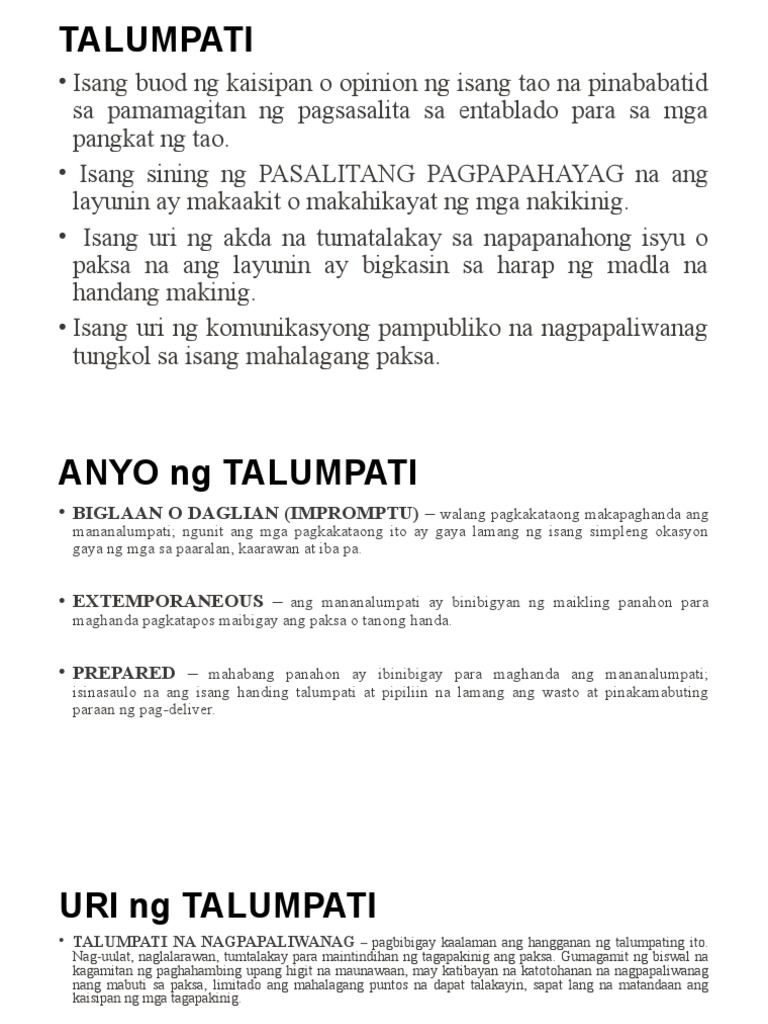 5th Lesson (Talumpati) | PDF