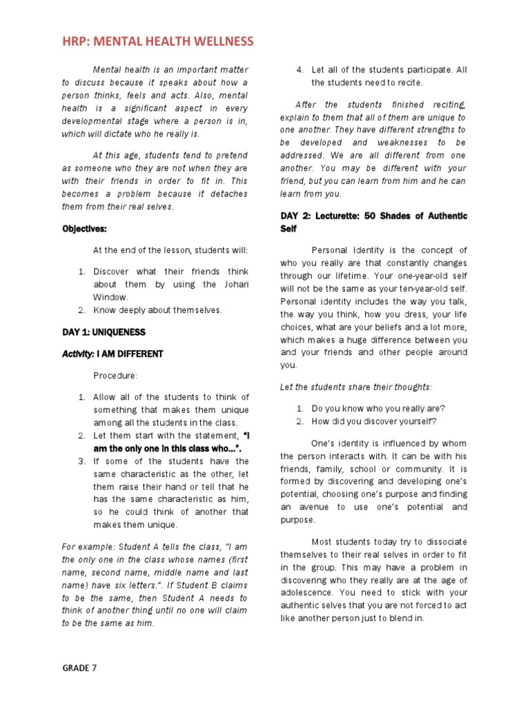 Who Am I - Grade 7 | PDF | Self | Identity (Social Science)