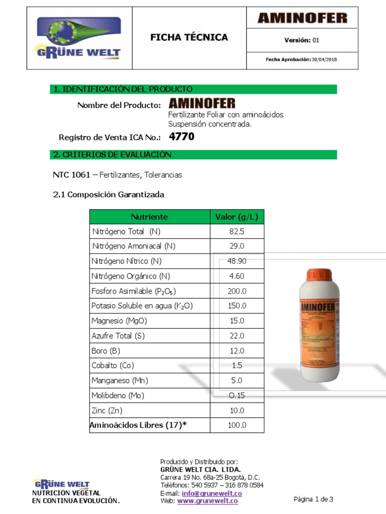 Ficha Tecnica Aminofer. | PDF | Fertilizante | Aminoácidos