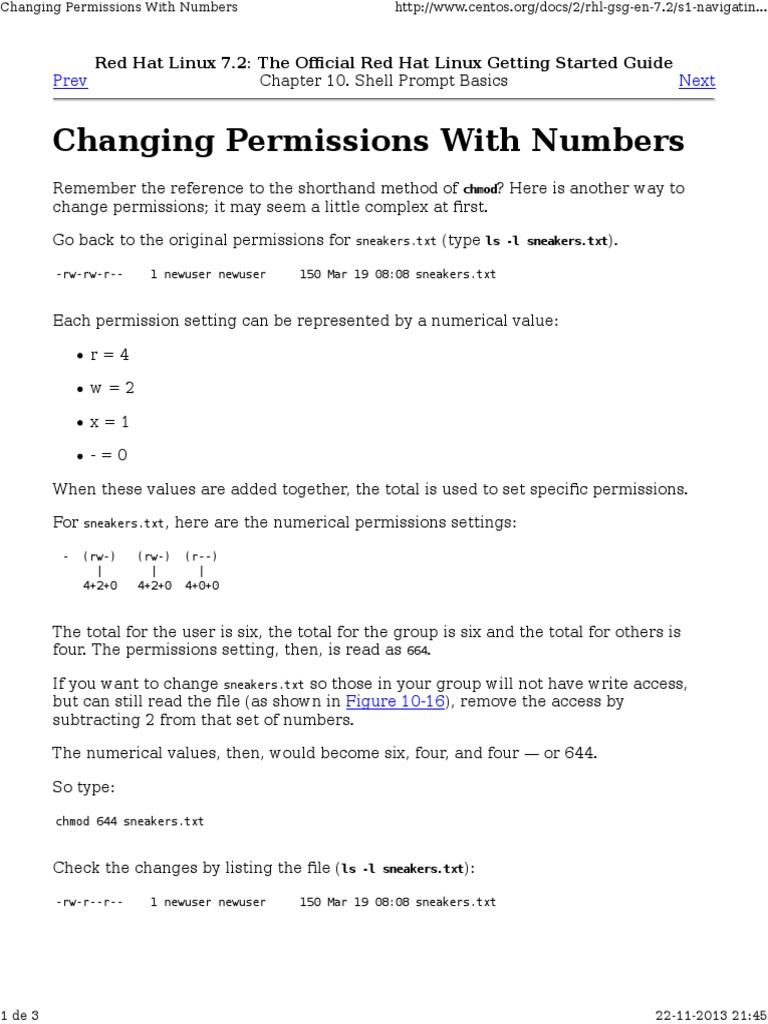 Changing Permissions With Numbers: Red Hat Linux 7.2: The O Cial Red ...