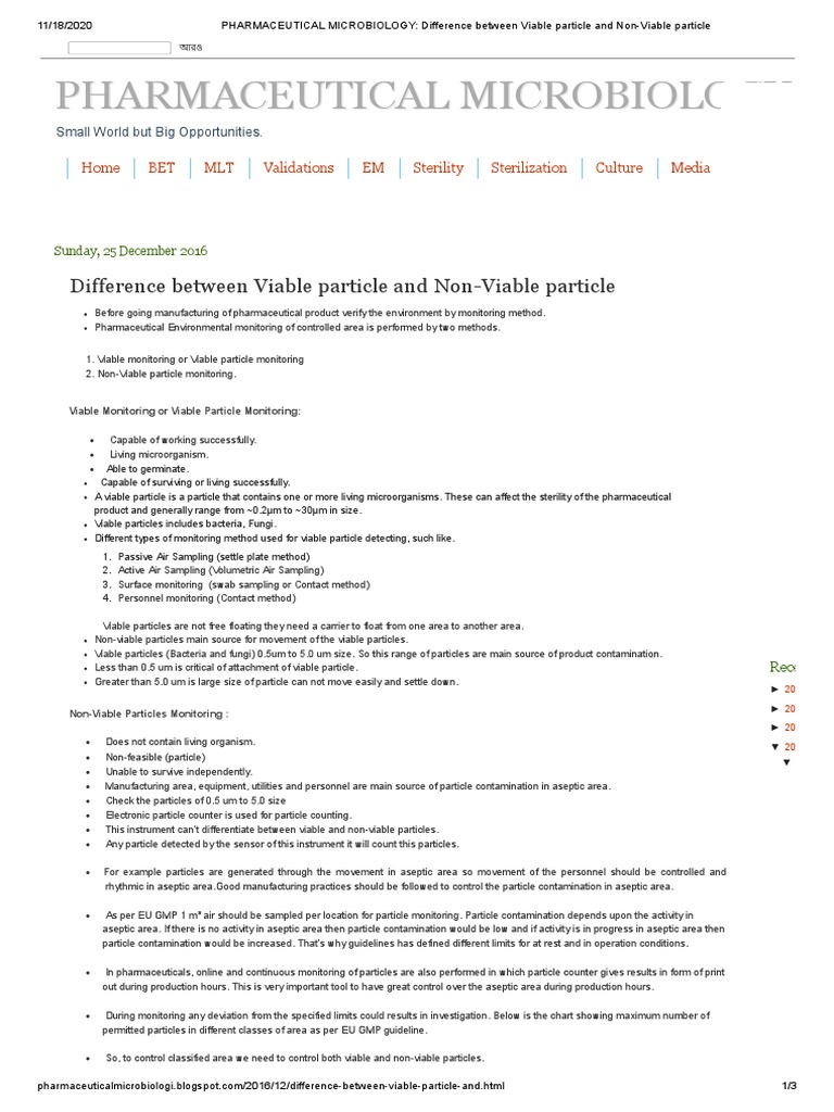 PHARMACEUTICAL MICROBIOLOGY - Difference Between Viable Particle and ...