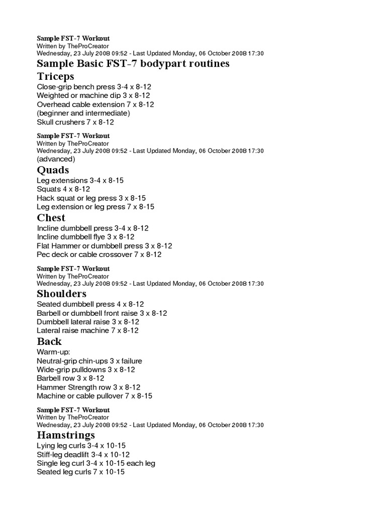 FST-7 Workout Plan Overview | PDF | Teaching Methods & Materials ...