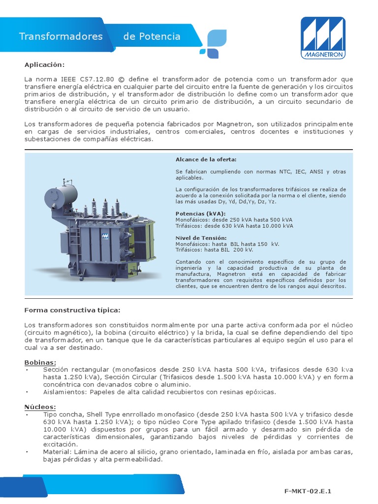 Ficha Tecnica Transformador de Potencia PDF | PDF | Transformador | Electricidad