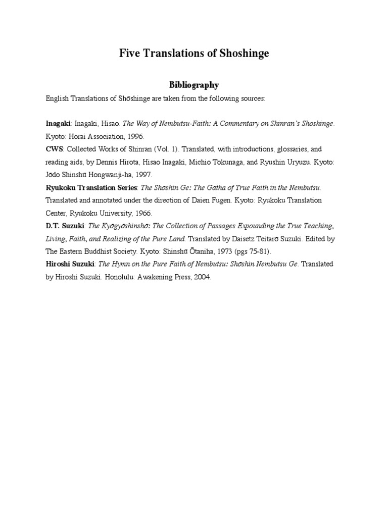 Five Translations of Shoshinge: Bibliography | PDF | Enlightenment In ...
