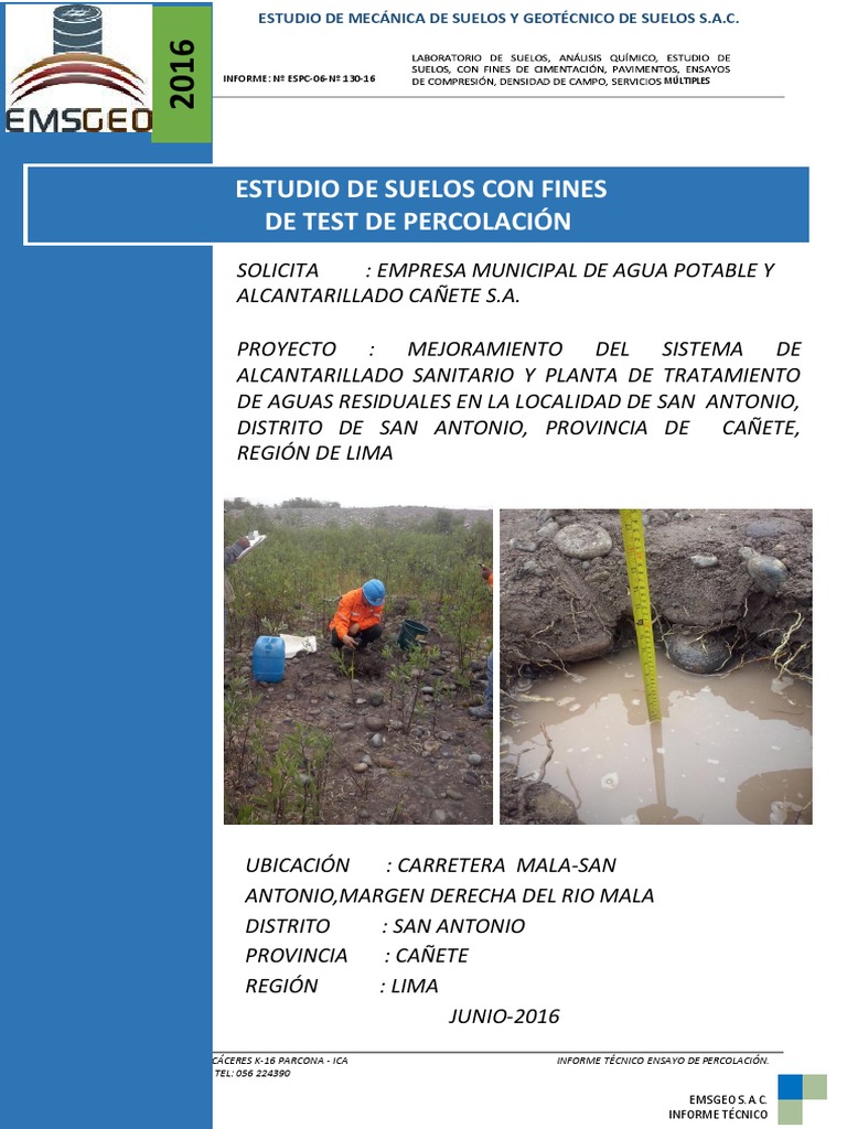 1-Inf 130 Percolacion | PDF | Suelo | Aguas residuales