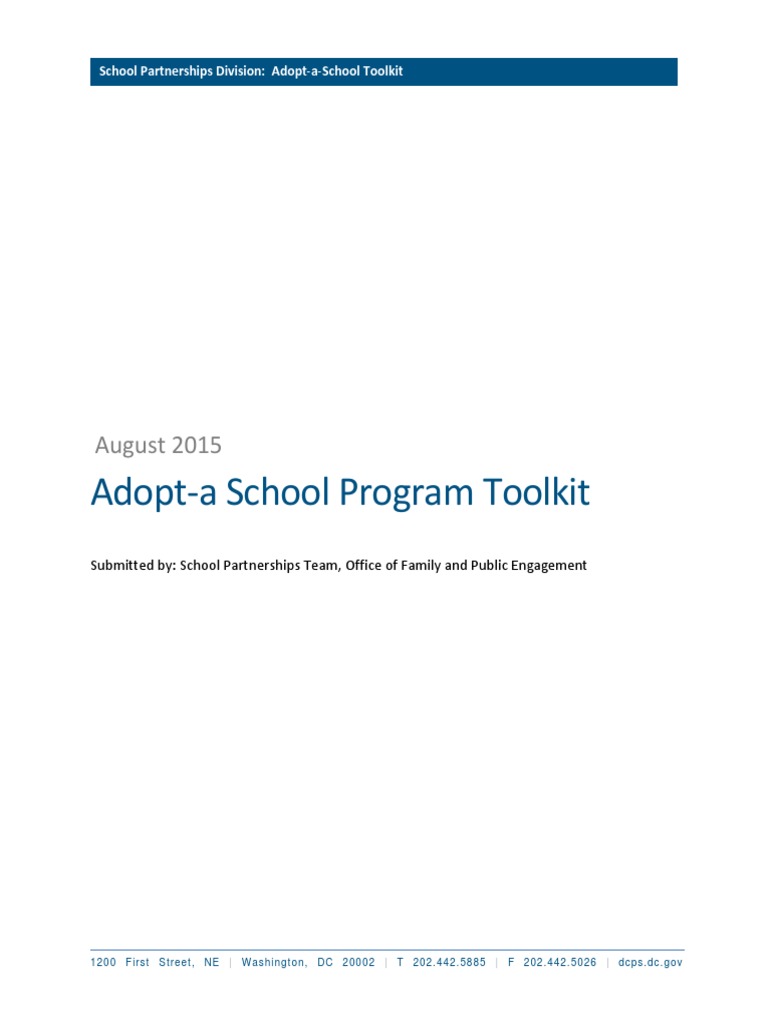 Adopt-a-School Program Toolkit Guide | PDF | Community | Volunteering