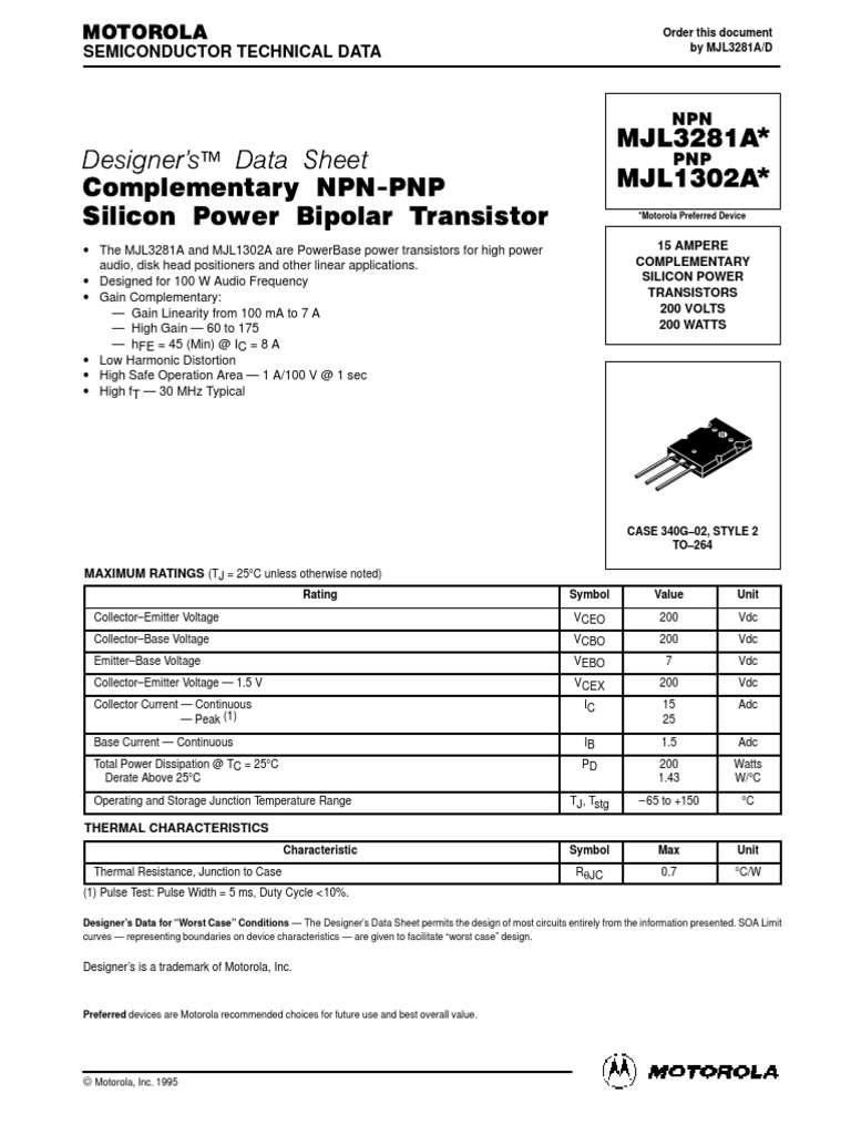 Semiconductor Technical Data: 15 Ampere Complementary Silicon Power Transistors 200 VOLTS 200 ...