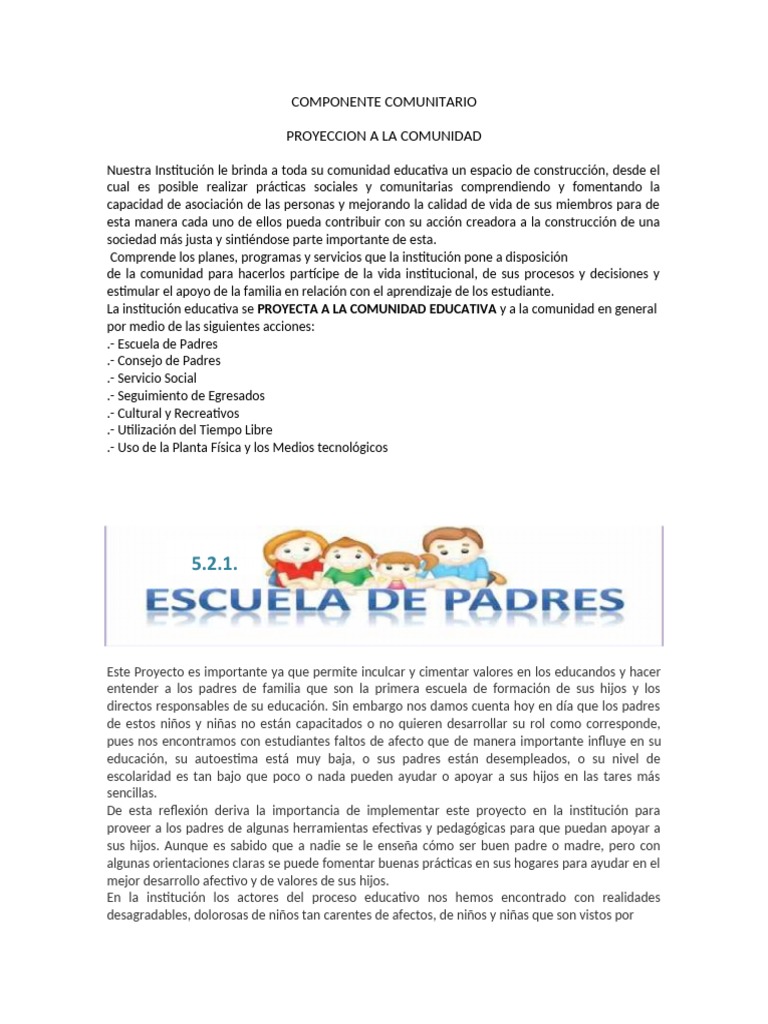 Componente Comunitario Proyeción A La Comunidad | PDF | Institución ...