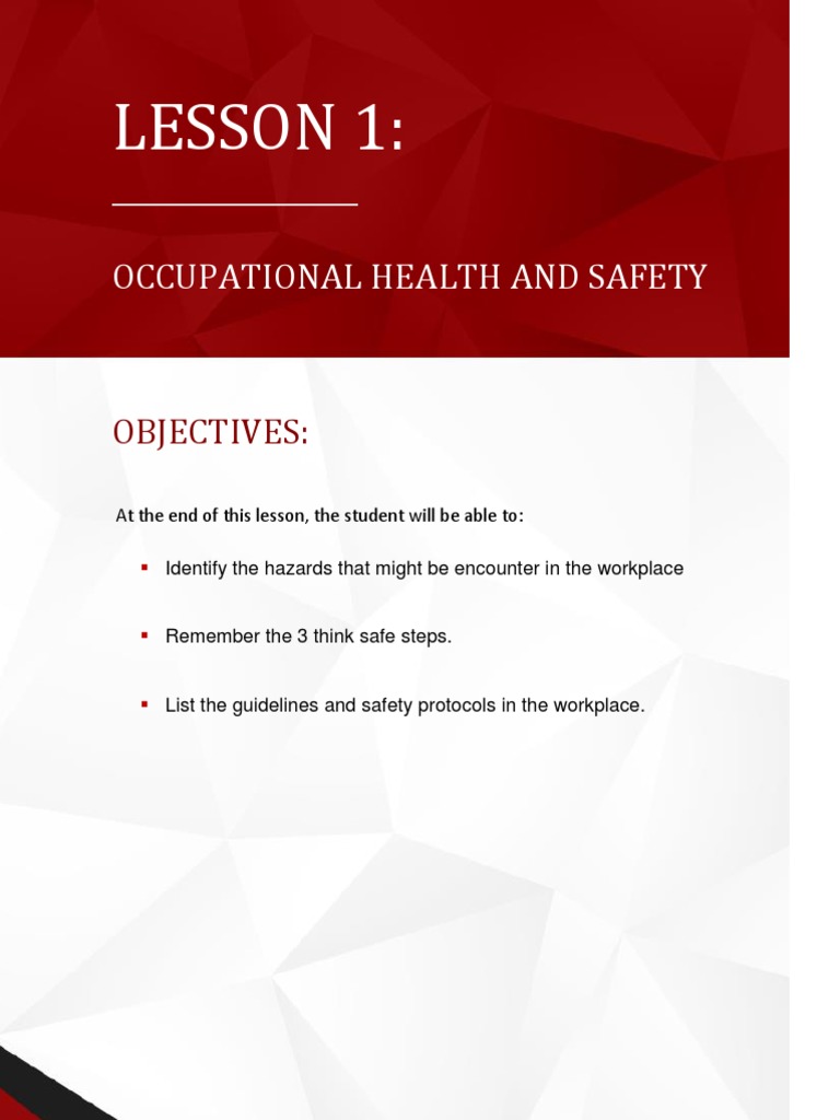 UNIT 1-LESSON 1 - Occupational Health and Safety PDF | PDF ...