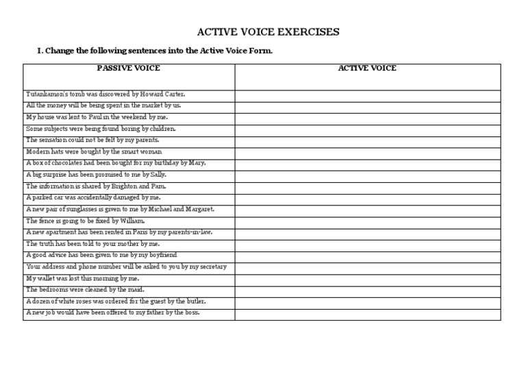 Active Voice Exercises PDF | PDF