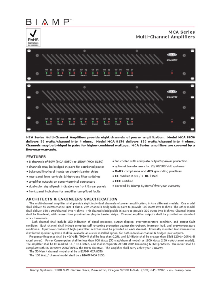 MCA Series Multi-Channel Amplifiers: Features | PDF | Amplifier ...