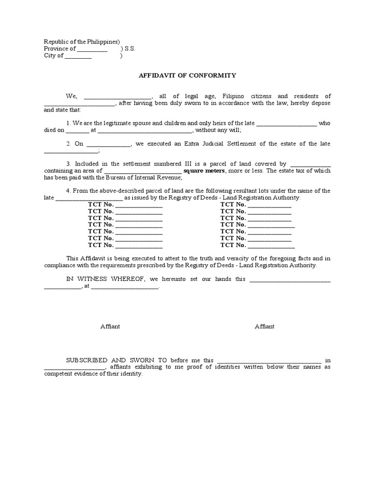 Affidavit of Conformity EJS | PDF