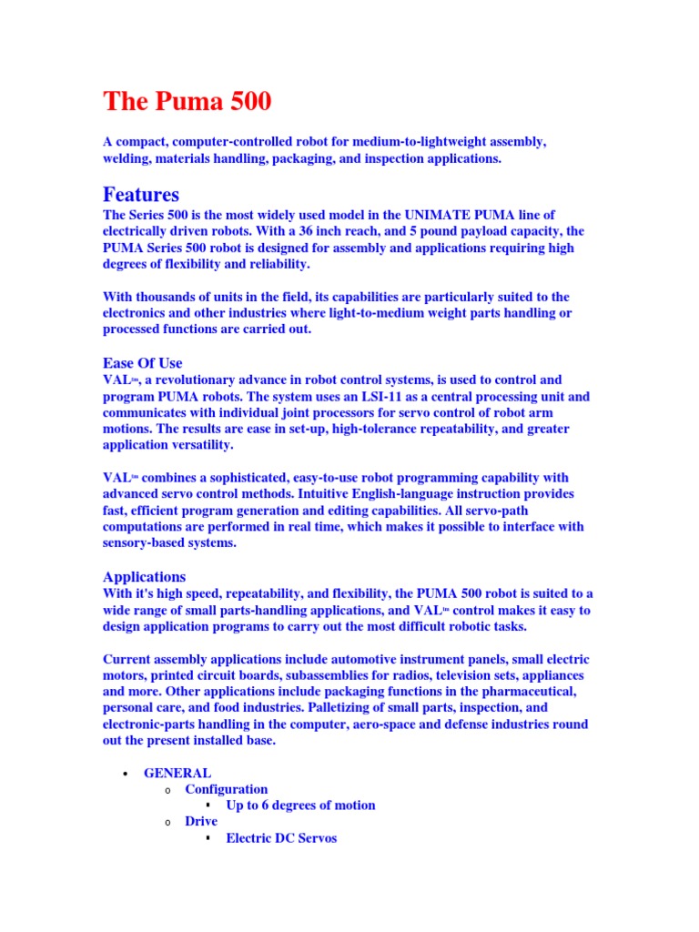 The Puma 500 | PDF | Robot | Robotics