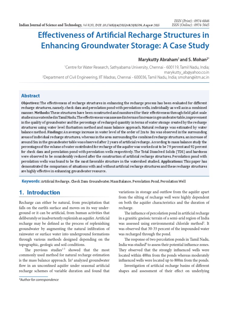 Effectiveness of Artificial Recharge Structures in Enhancing ...