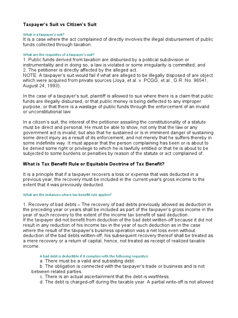 Taxpayer's Suit Vs Citizen's Suit | PDF | Corporate Tax | Income Tax