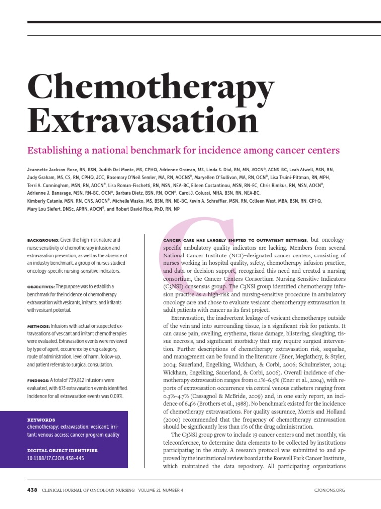 Chemotherapy Extravasation: Establishing A National Benchmark For ...