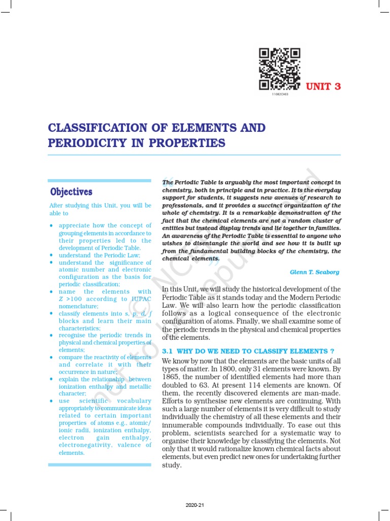 Class 11 Chemistry NCERT Textbook Chapter 3 Classification of Elements ...