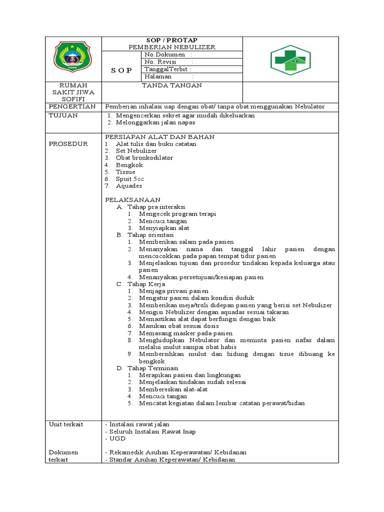 Sop Pemberian Nebulizer | PDF