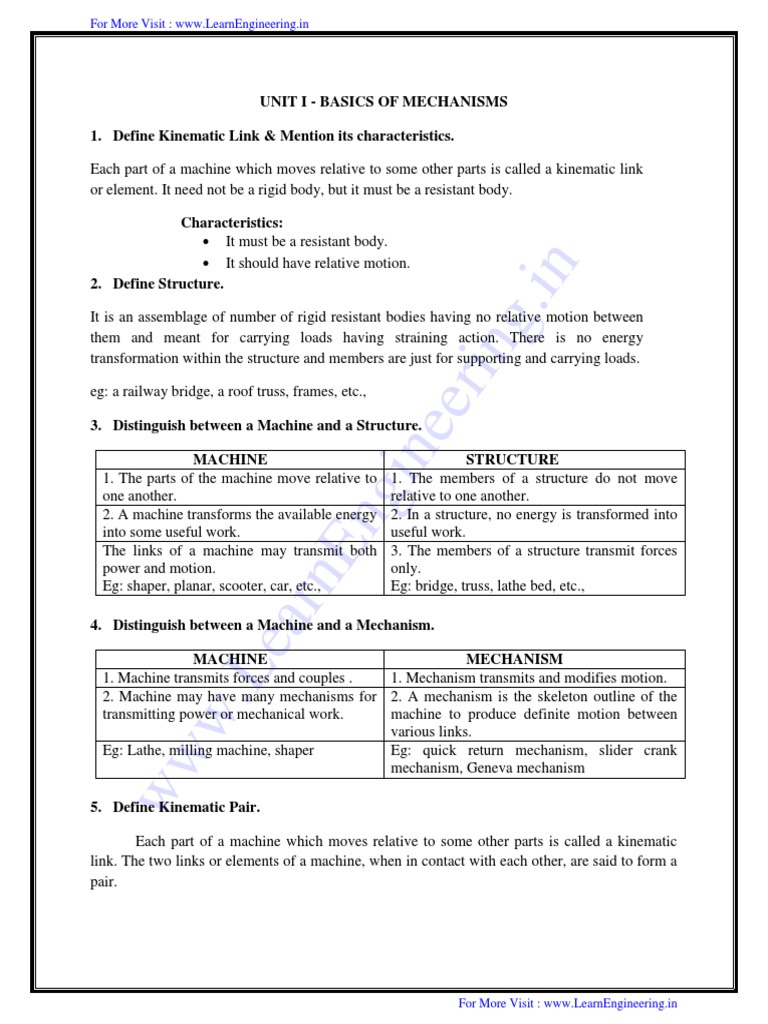 Basics of Mechanisms and Kinematics | PDF | Gear | Velocity