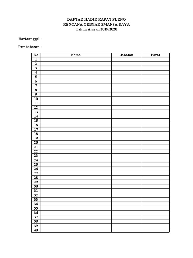 Daftar Hadir Rapat Osis | PDF